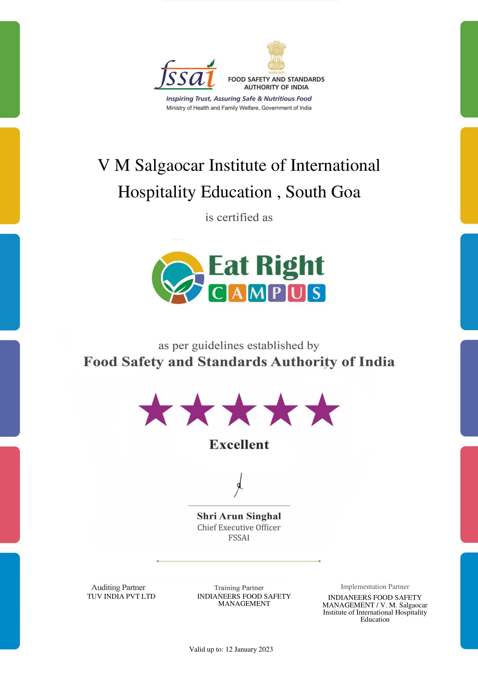1st Institute with Eat Right Campus Certification | VMSIIHE